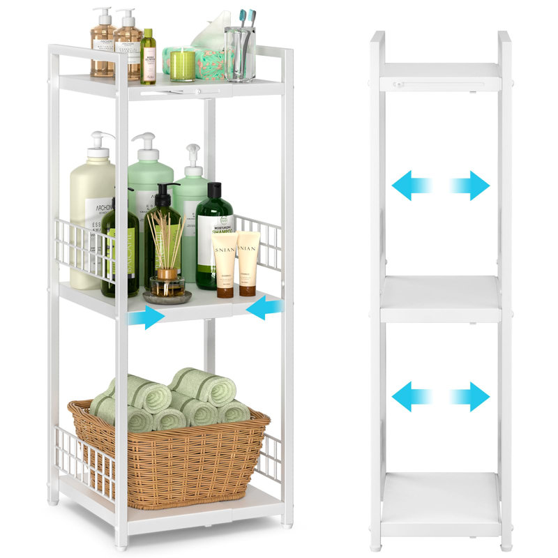 Expandable Slim Storage Shelf 3 Tier Metal Shelving Unit For Bathroom Storage Organizer Free Standing Narrow Shelf Open Floor Shelves For Small